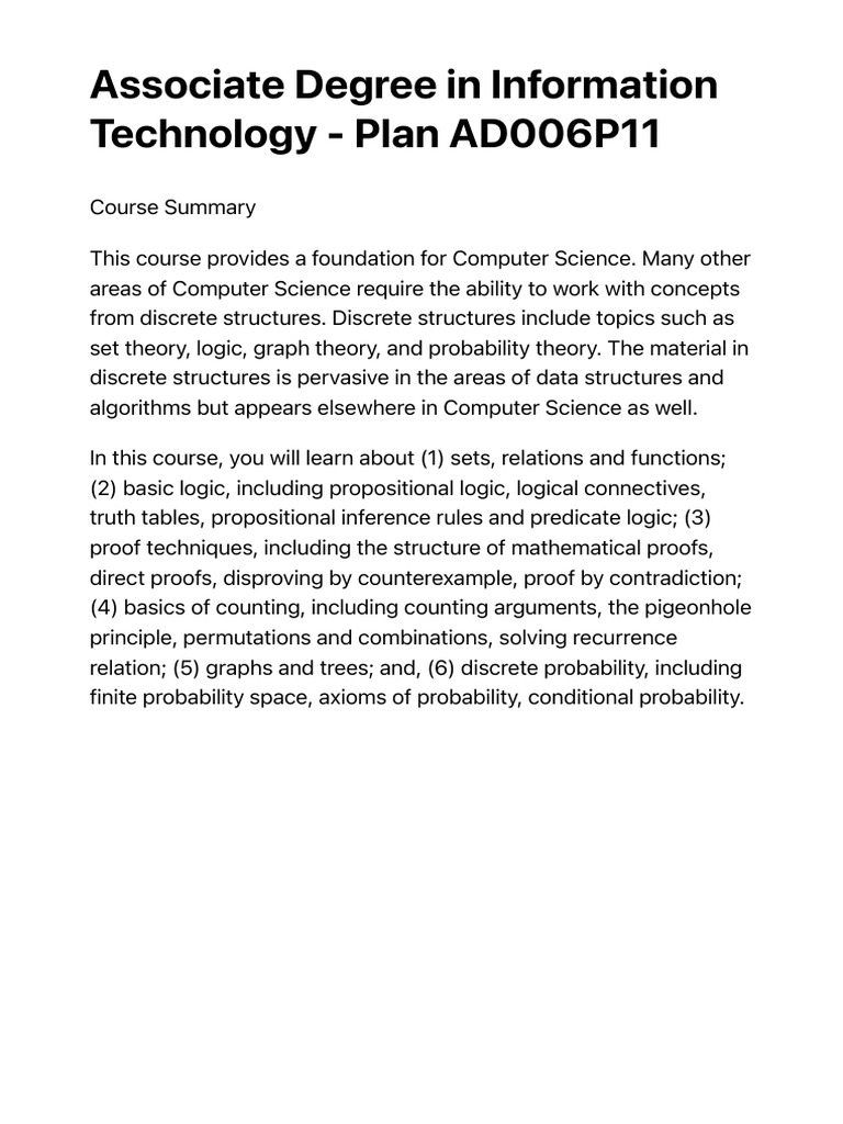 Associate Degree in Information Technology - Plan AD006P11 - RMIT University | PDF