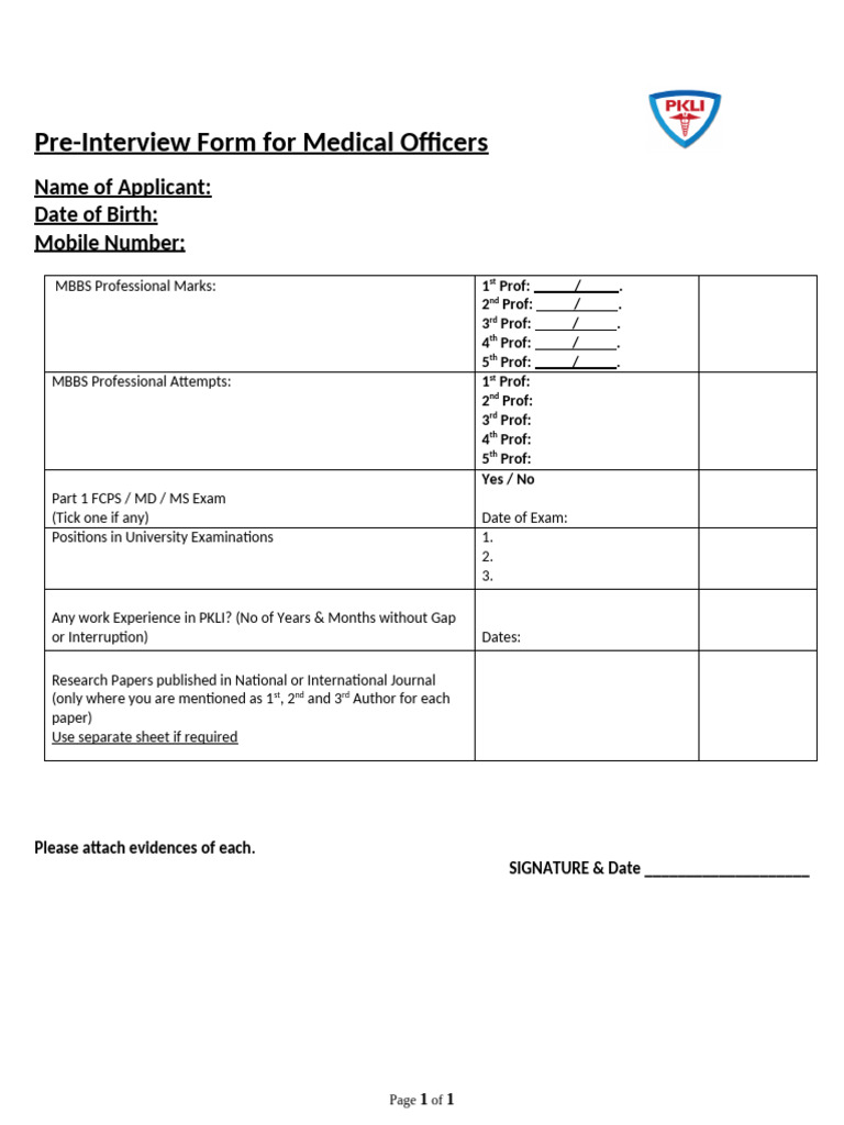 Pre Interview Form For MOs | PDF