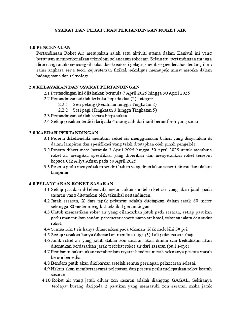 Syarat Dan Peraturan Pertandingan Roket Air | PDF