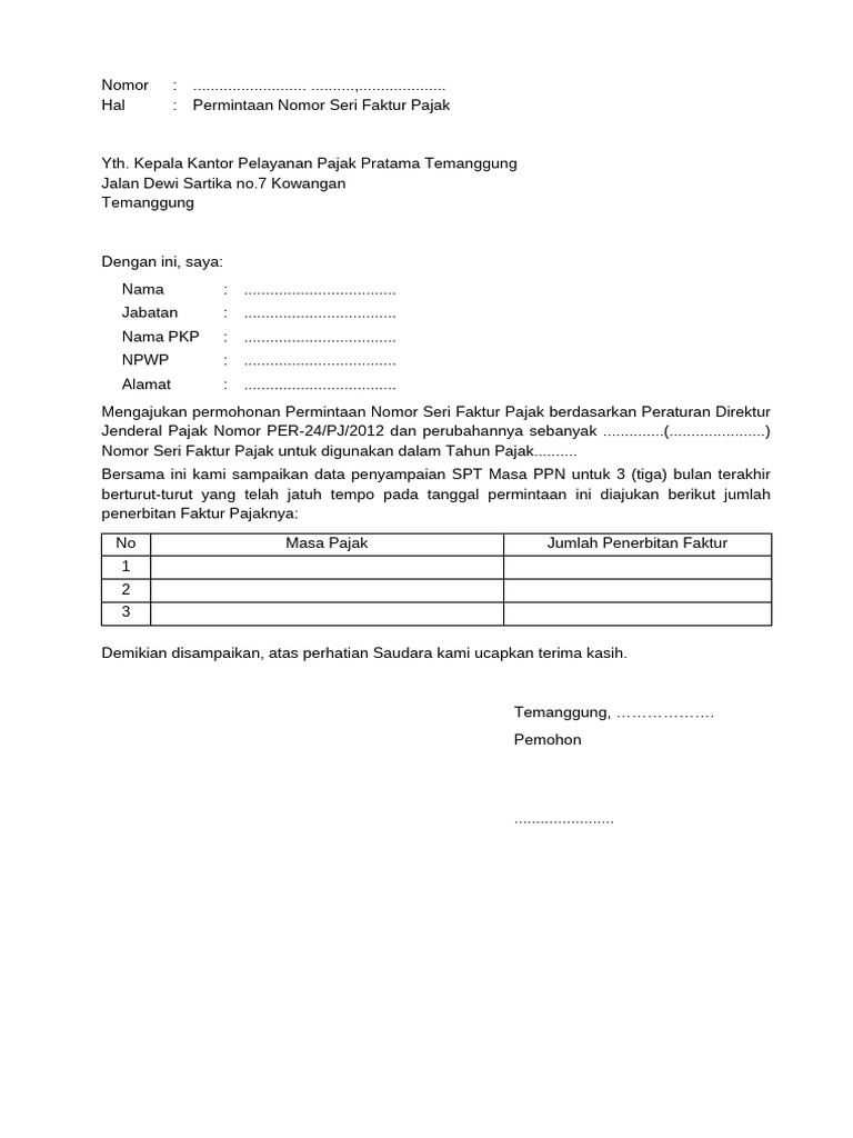 Formulir Permintaan Nomor Seri Faktur Pajak | PDF