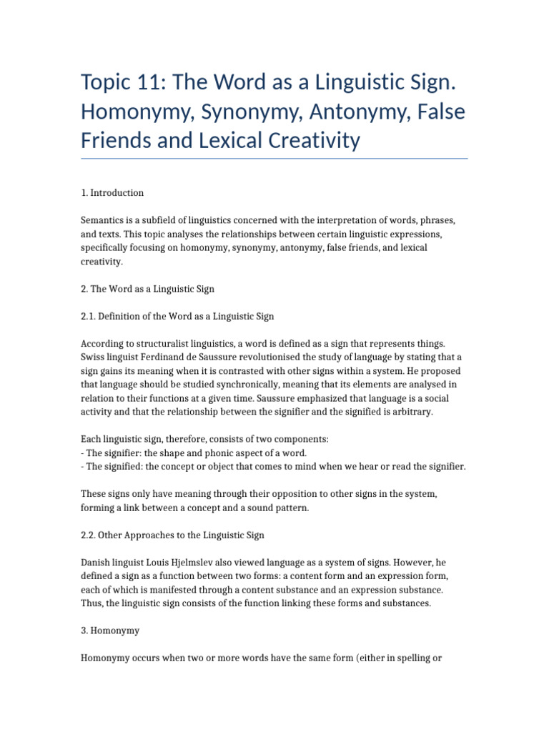 Topic 11 Linguistic Sign Full | PDF | Linguistics | Grammar