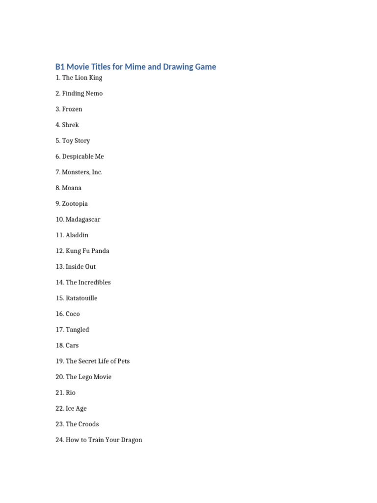 B1 Movie Titles Game Full | PDF