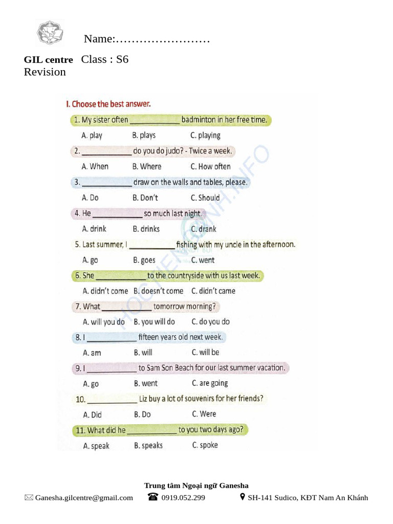 Name: Class: S6 Revision: GIL Centre | PDF