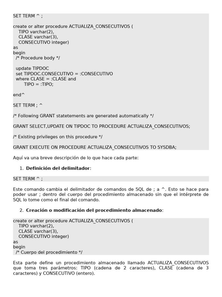 Procedimiento SQL Firebird | PDF | SQL | Bases de datos