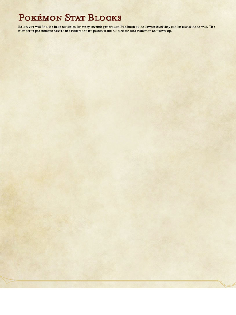 Gen 7 Pokemon Stat Block - The Homebrewery | PDF