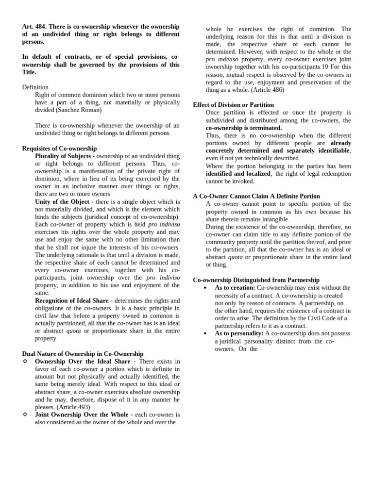 Understanding Co-Ownership Rights | PDF | Concurrent Estate | Partnership