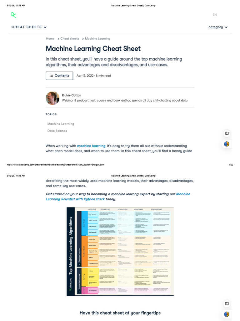 3 - Machine Learning Cheat Sheet - DataCamp | PDF | Machine Learning | Cluster Analysis