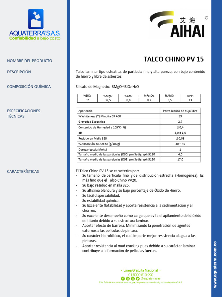 FT Talco Chino PV 15 | PDF | Materiales | Ciencias fisicas