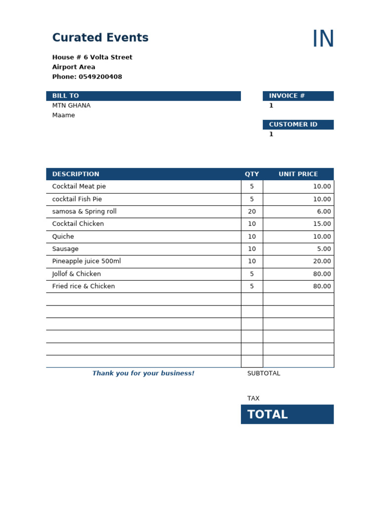 Ghana Food Invoice Sample | PDF