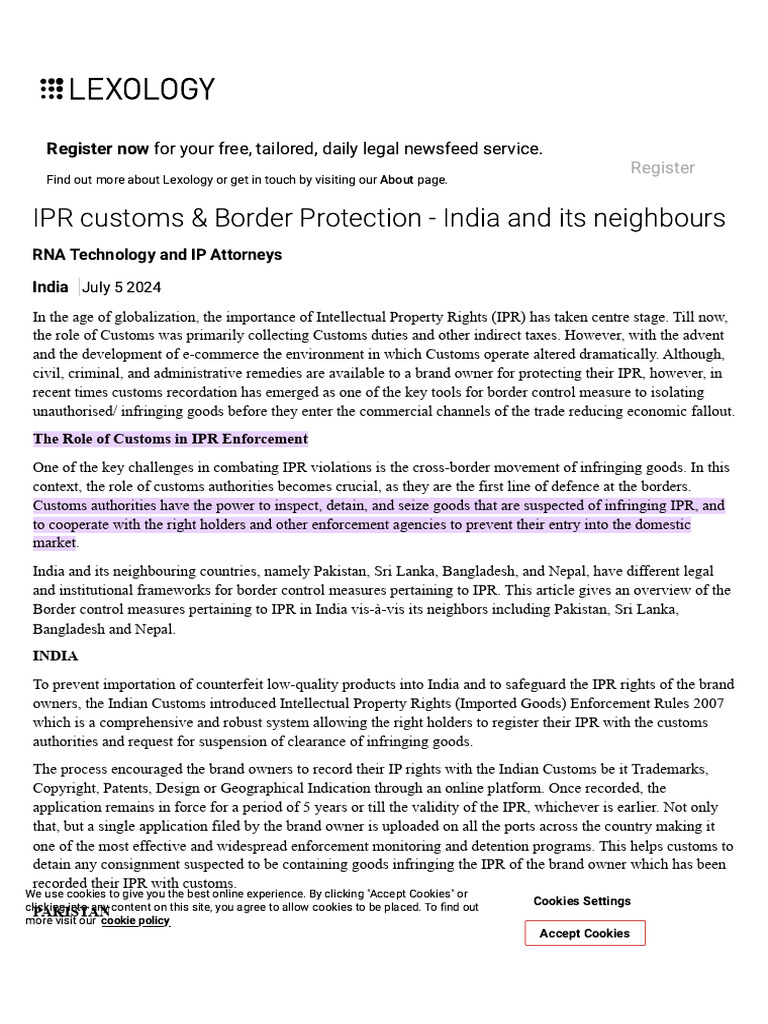 IPR Customs & Border Protection - India and Its Neighbours - Lexology ...