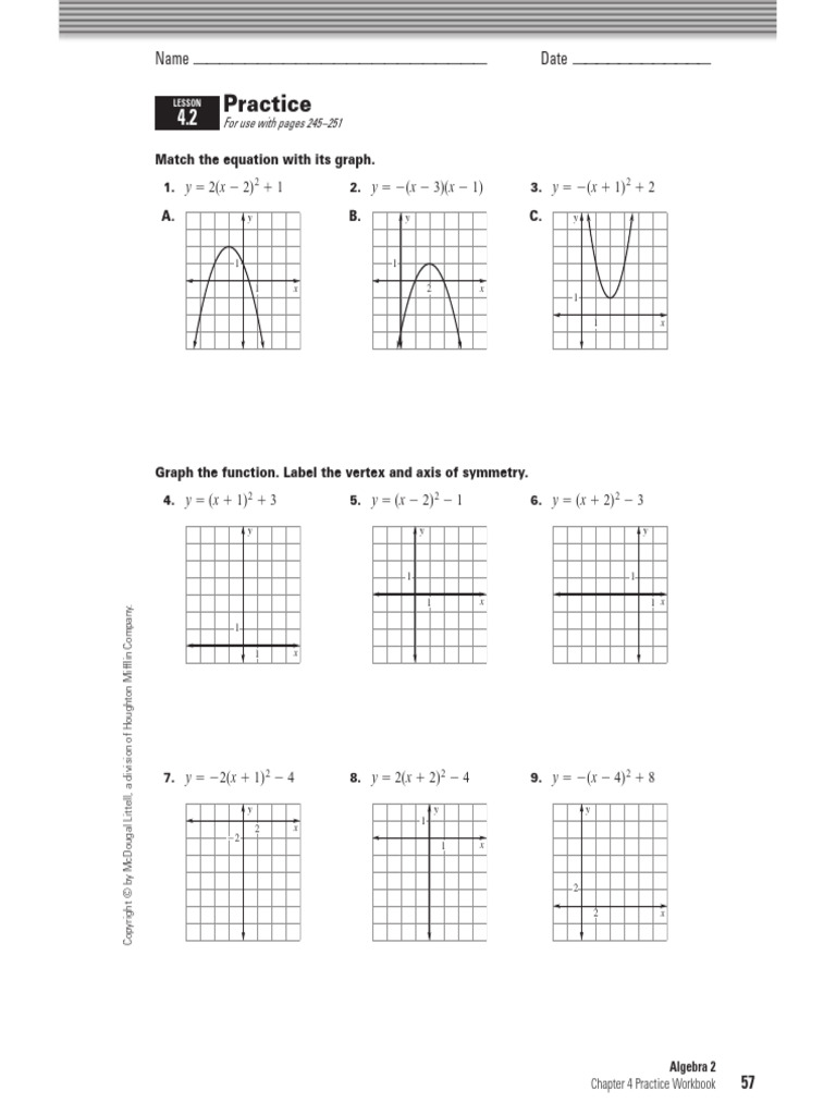 3.1 Graphing Quadratic Equations- Vertex Form Practice Worksheet | PDF ...