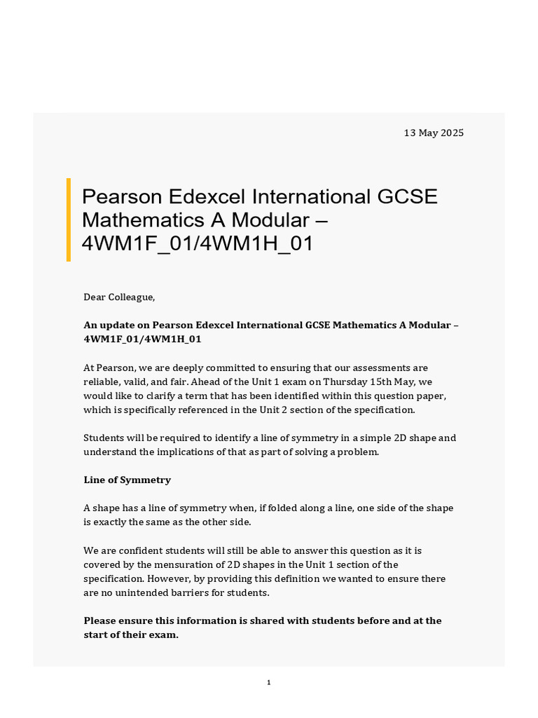 Pearson IGCSE Maths Modular Notice - 15 May Exam | PDF | Educational ...