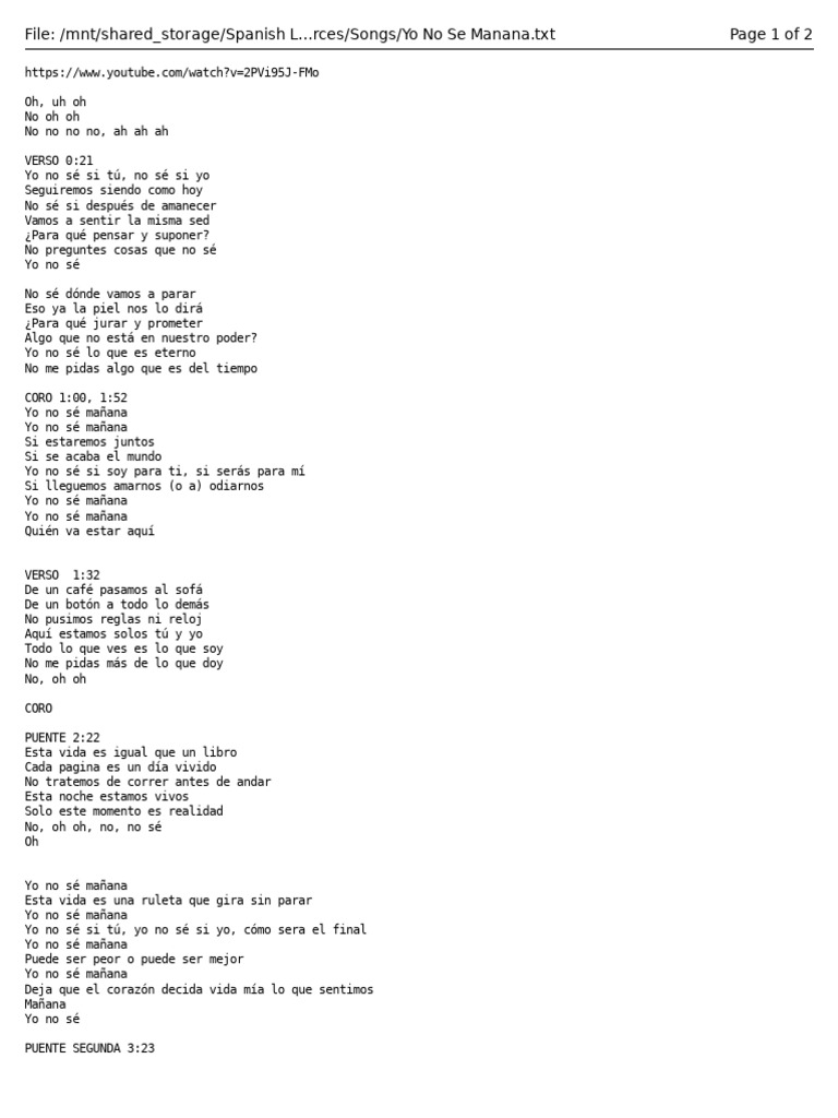 Yo No Se Manana letras | PDF