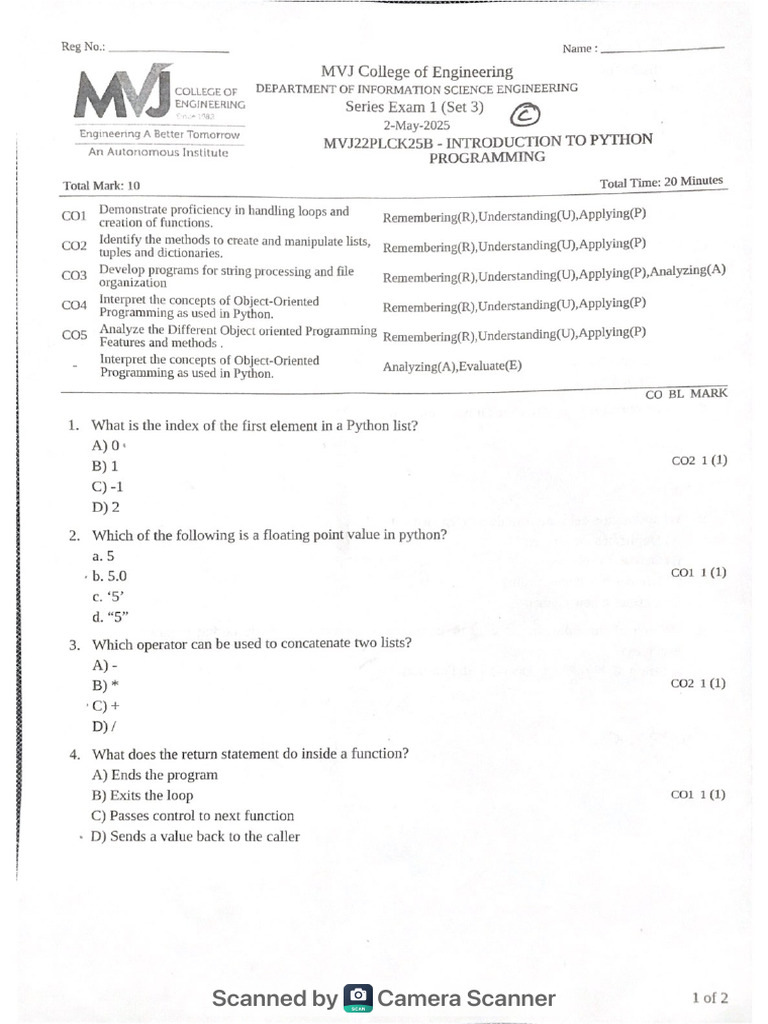 Python IA-1 QP | PDF