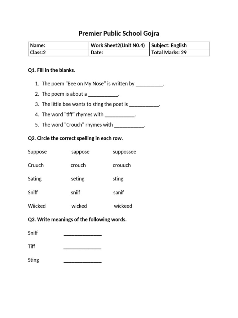 Class 2 English | PDF