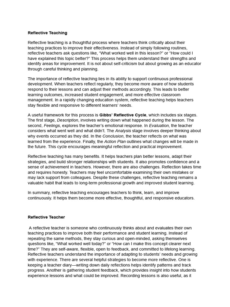 Reflective Teaching ,Teacher and Metacognition | PDF | Metacognition | Learning