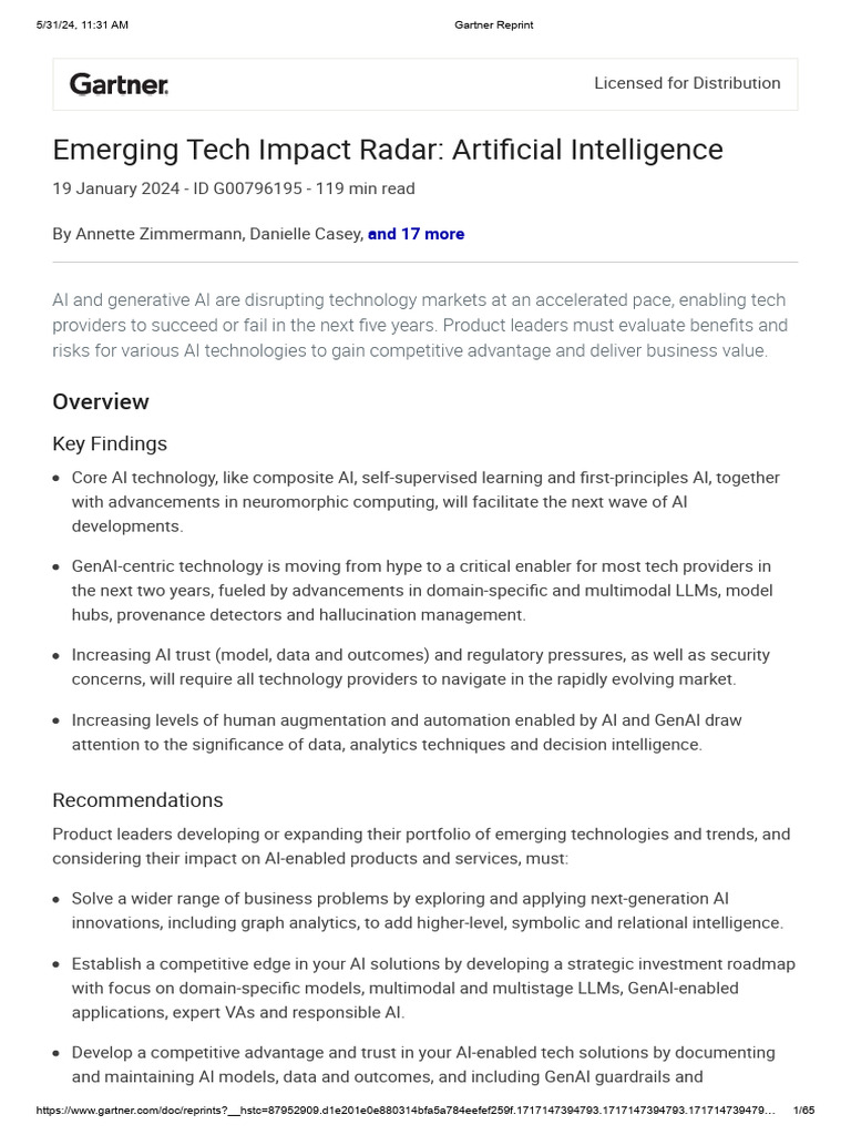 Gartner Reprint - AI Generative Report | PDF | Artificial Intelligence ...