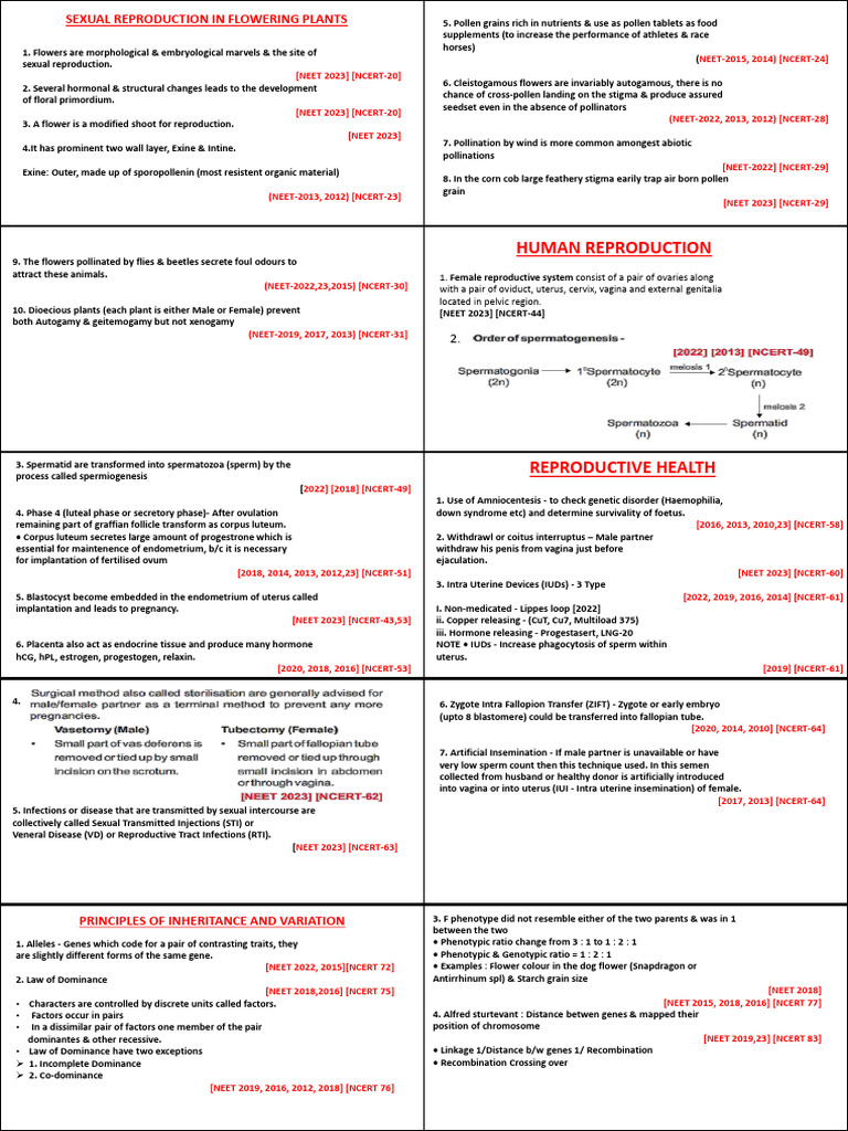 NCERT - 2 386 Point Biologyquick Revision | PDF | Dominance (Genetics) | Decomposition