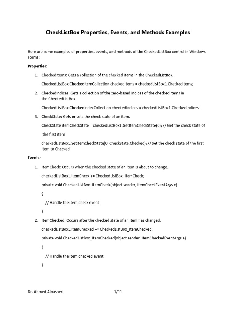 CheckListBox Properties | PDF | Tag (Metadata) | Integer (Computer Science)