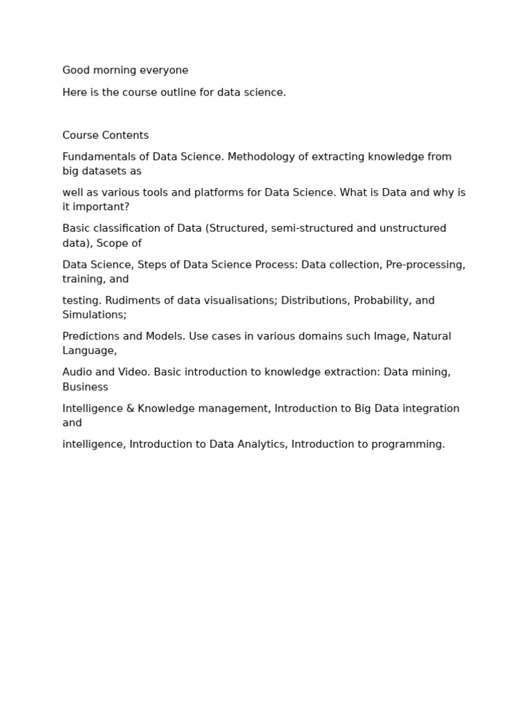 Data Science Course Outline | PDF