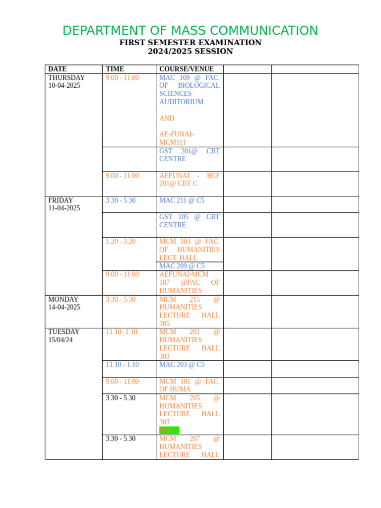 STD Adjusted 100 and 200 Timetable 2024 2025 | PDF | Academia