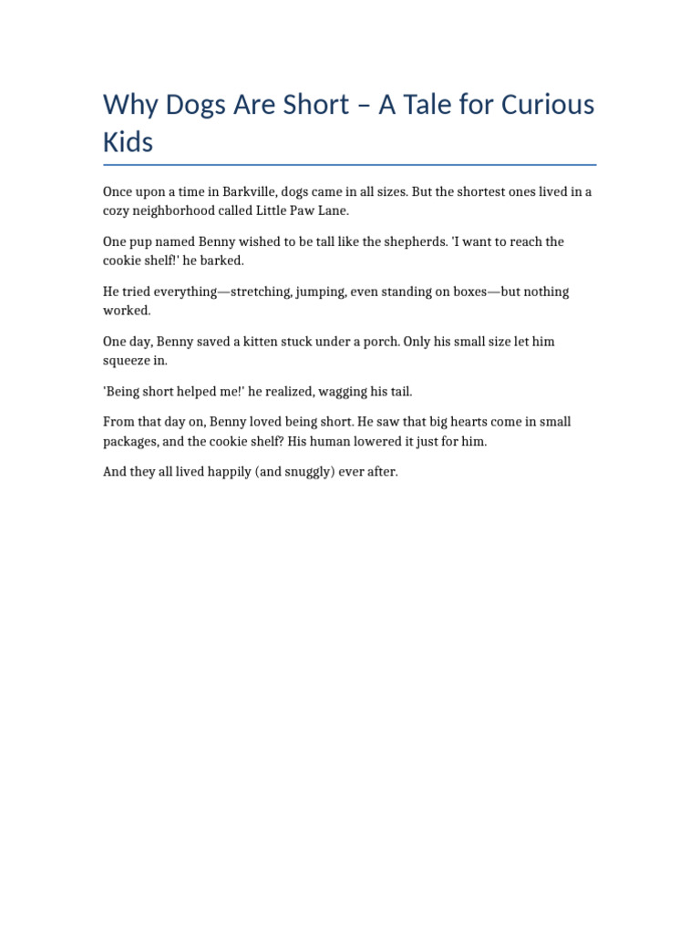 Why Dogs Are Short Childrens Story | PDF