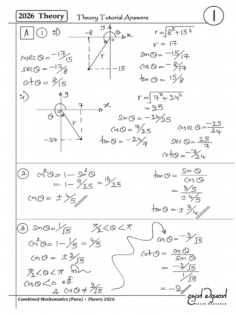 26 T Trigonometry Tute Exercise A Answers | PDF