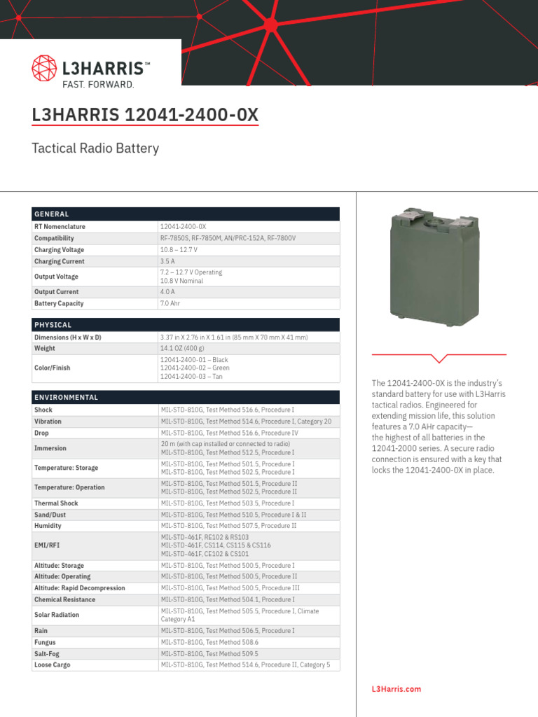Cs Tcom 12041 2400 0x Tactical Radio Battery Spec Sheet | PDF | Electric Power | Electrical ...