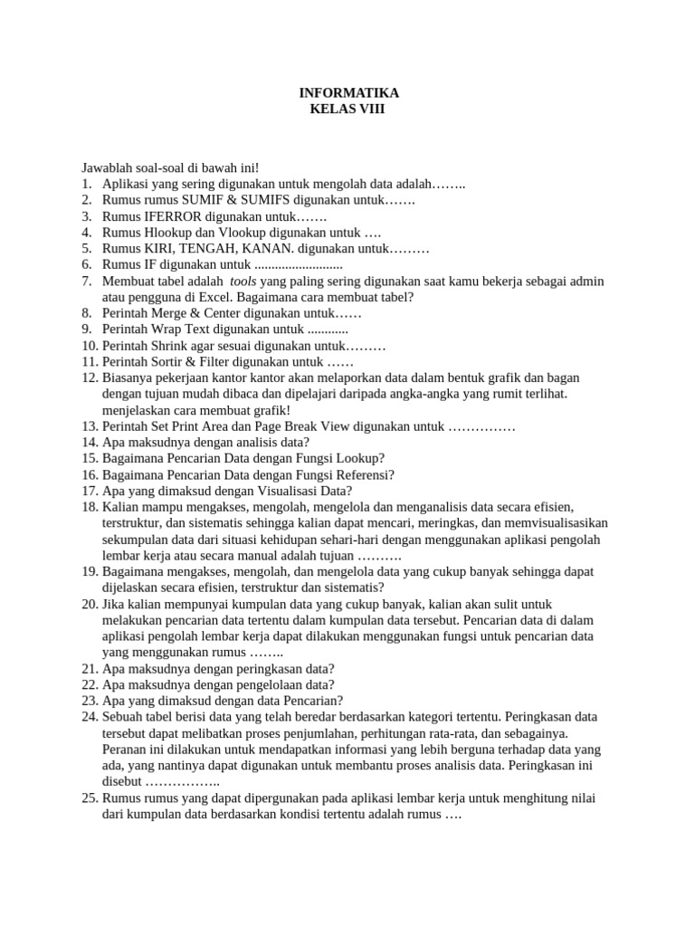 Latihan Tik Kls 8 Ok Analisis Data Pdf 5670