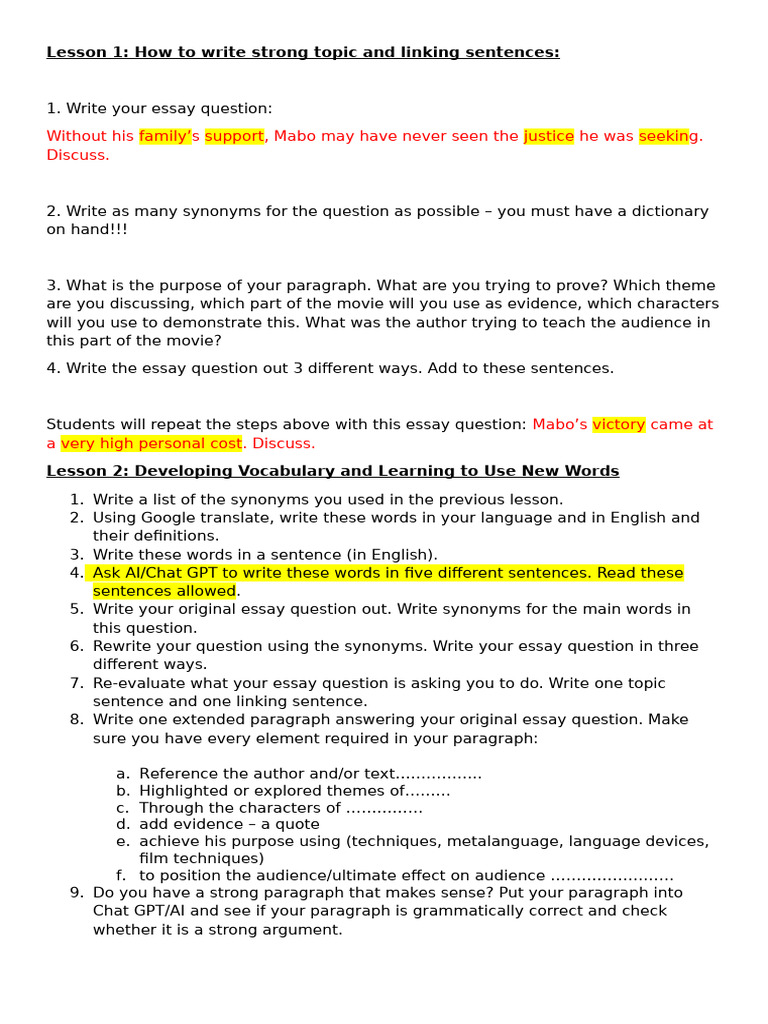 Strengthening Topic Sentences and Paragraphs | PDF | Essays | Question