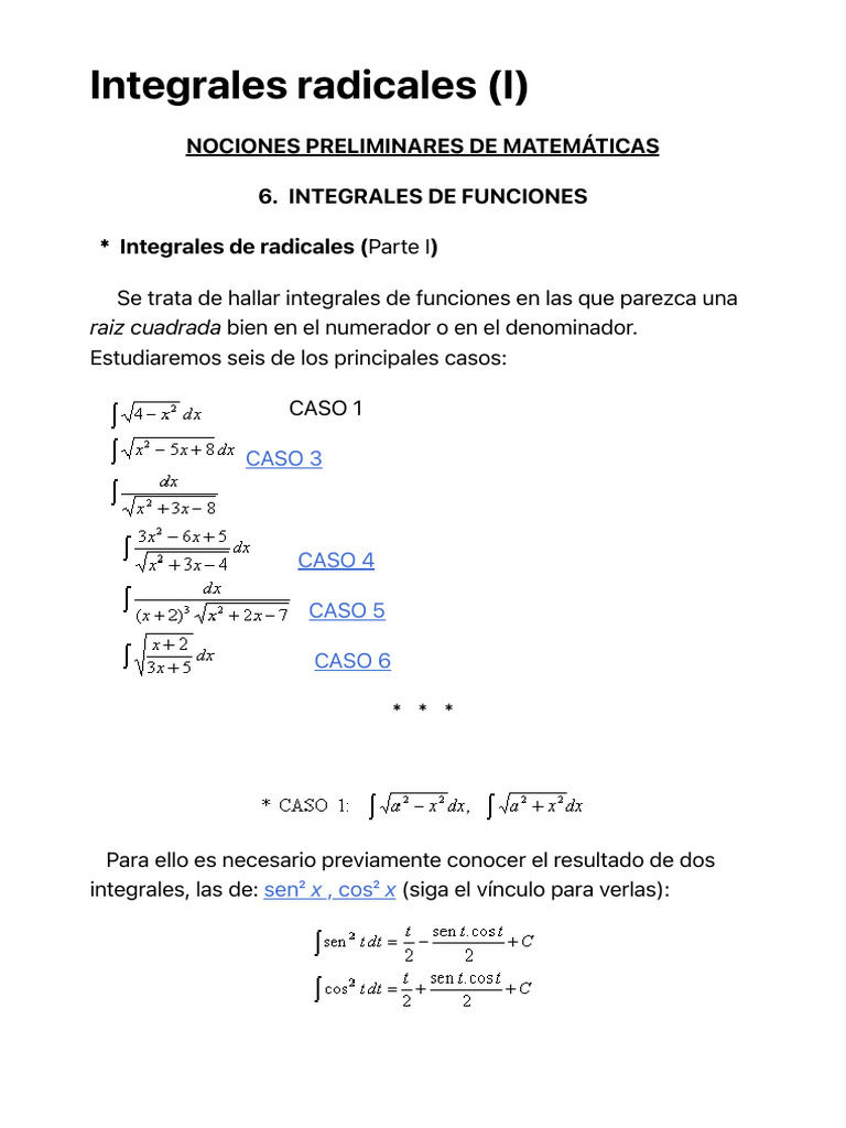 Integrales Radicales (I) | PDF | Integral | Matemáticas