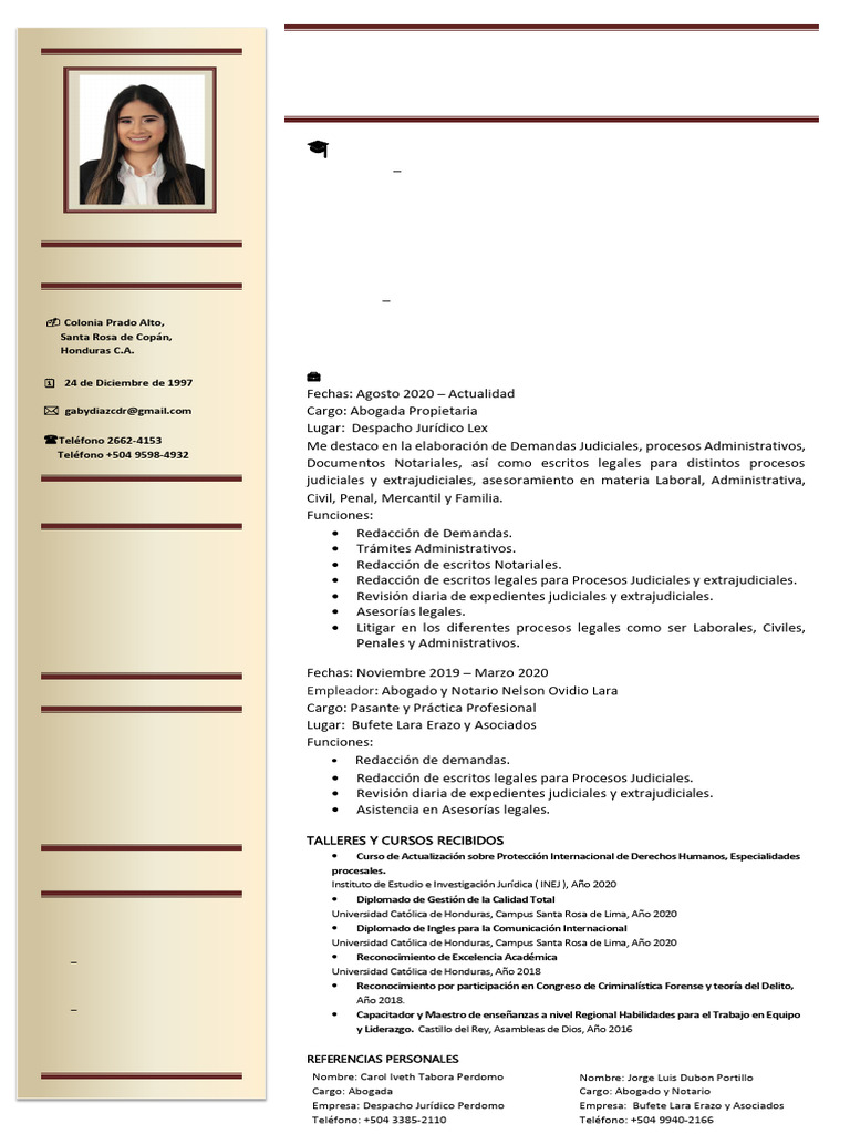 Currículum Abog. Diana Gabriela Diaz | PDF | Abogado | Honduras