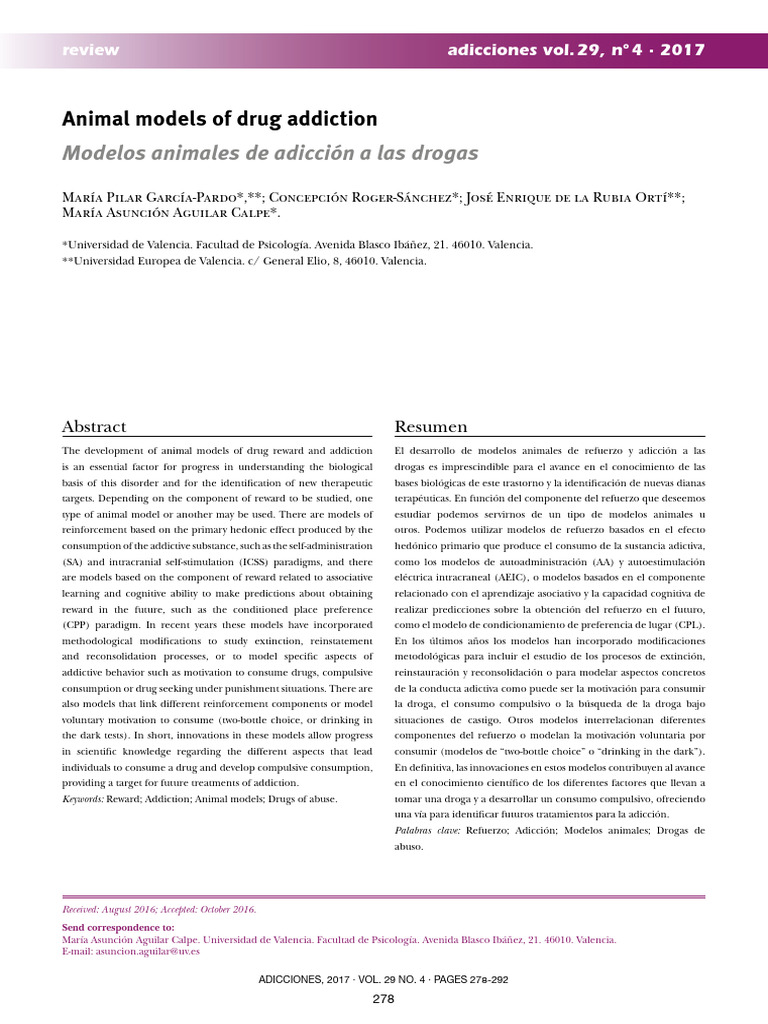 Animal Models of Drug Addiction Research | PDF | Reinforcement | Relapse