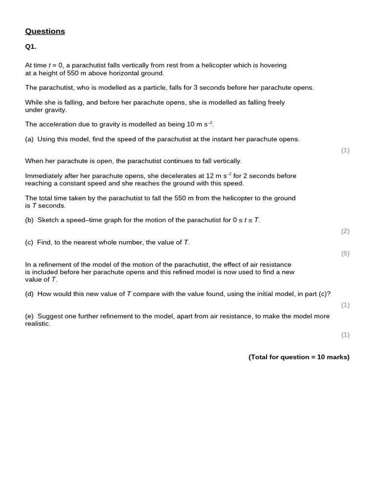 Kinematics Revision Questions | PDF | Acceleration | Parachuting