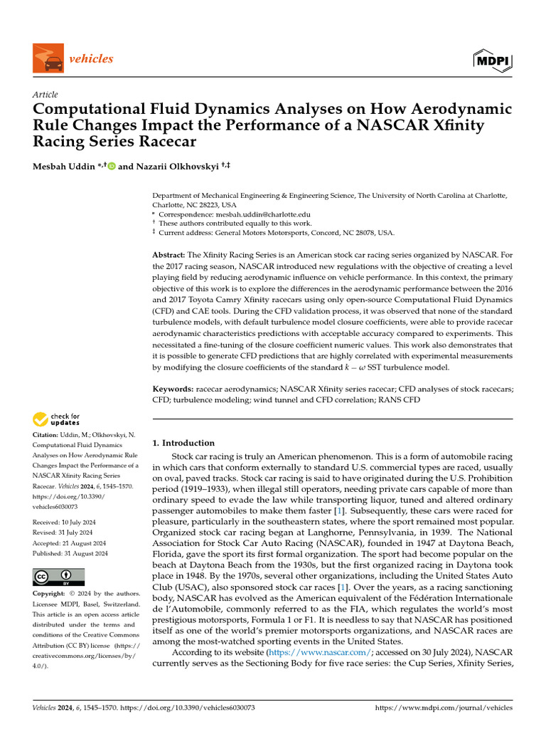 NASCAR Xfinity Aerodynamics CFD Study | PDF | Navier–Stokes Equations ...