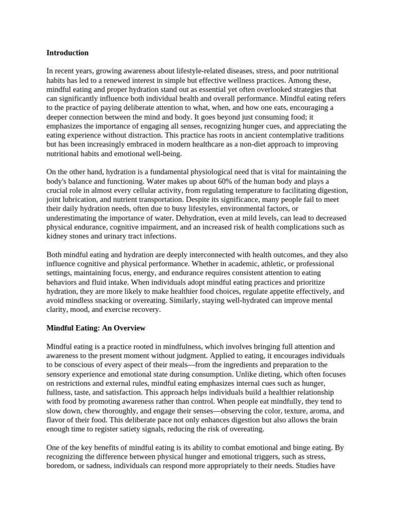 Benefits of Mindful Eating Importance of Hydration | PDF | Dehydration ...