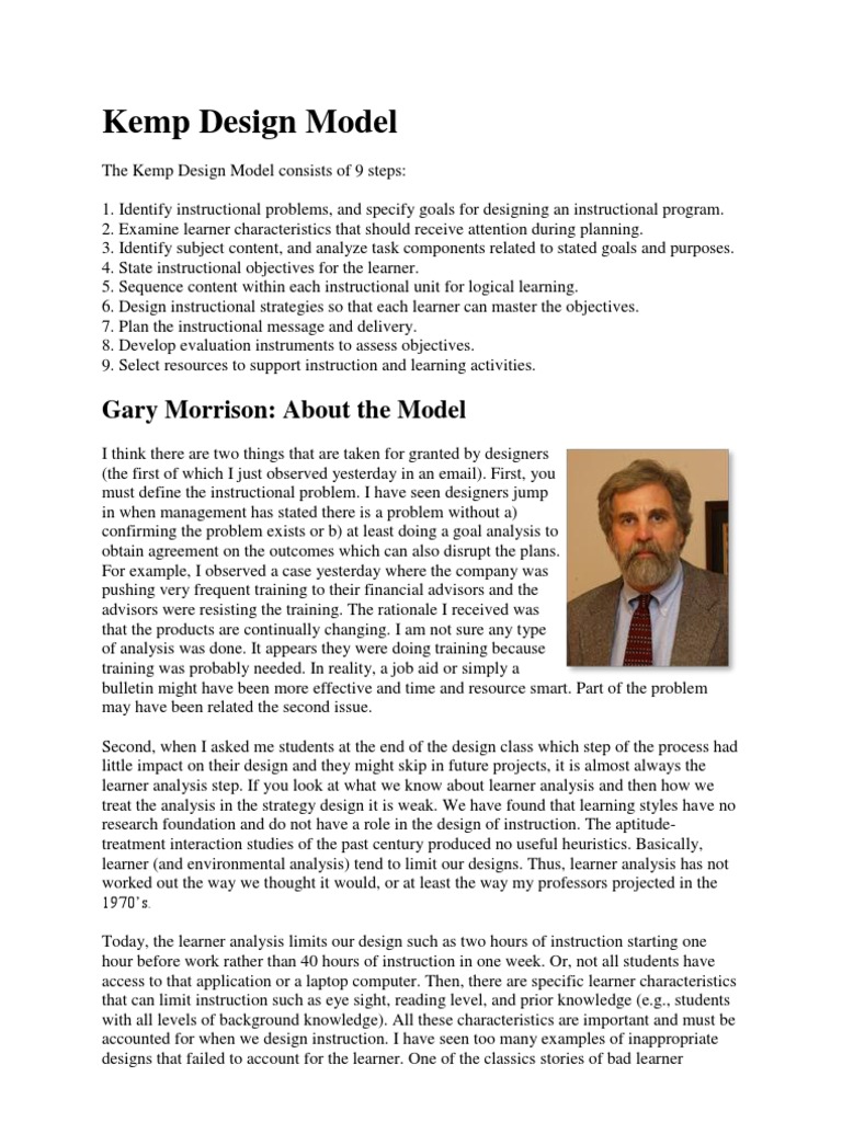 Kemp Design Model | PDF | Instructional Design | Strategic Management