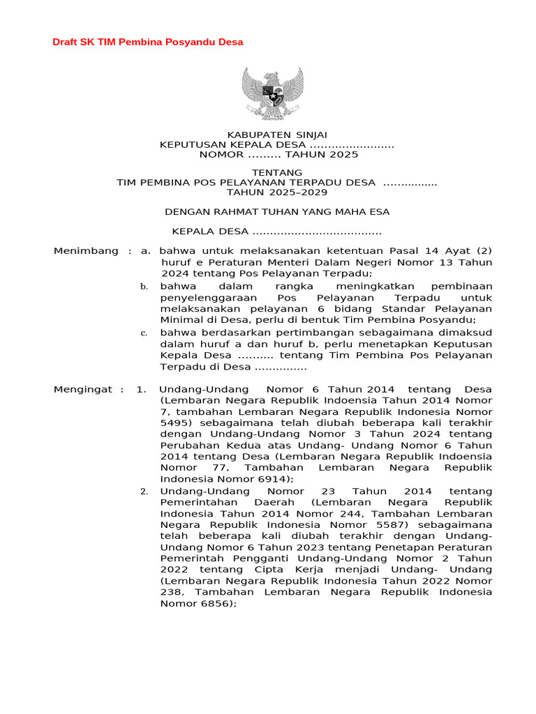 Draft SK TP Posyandu Desa Dan Kelurahan | PDF