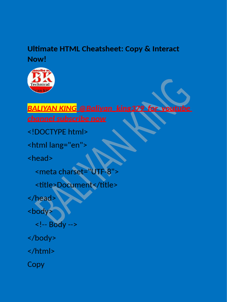 Ultimate HTML Cheatsheet | PDF | Html Element | Html