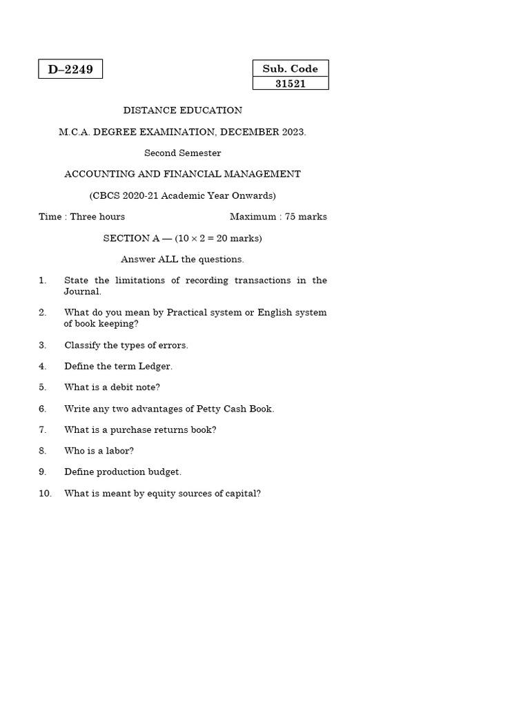 2023 December PG MCA (2 Years) MCA (2 Years) | PDF | Relational Database | Databases