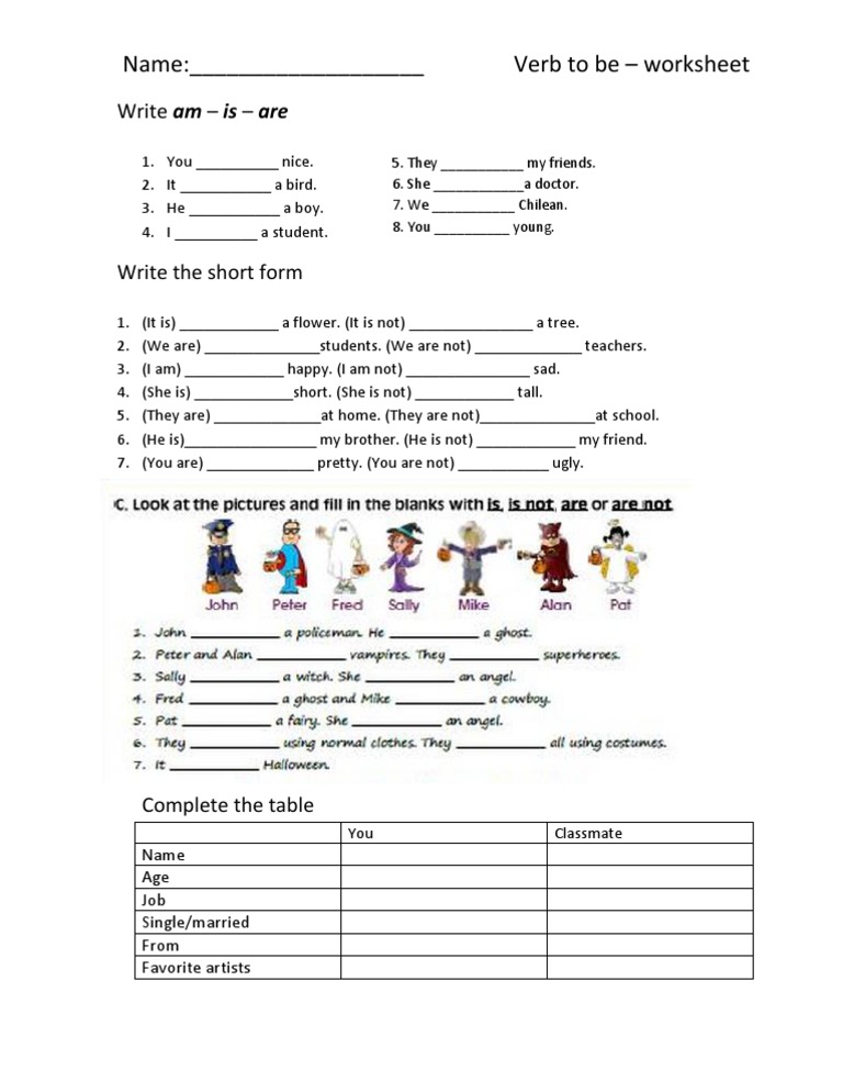 Verb To Be Worksheet | PDF