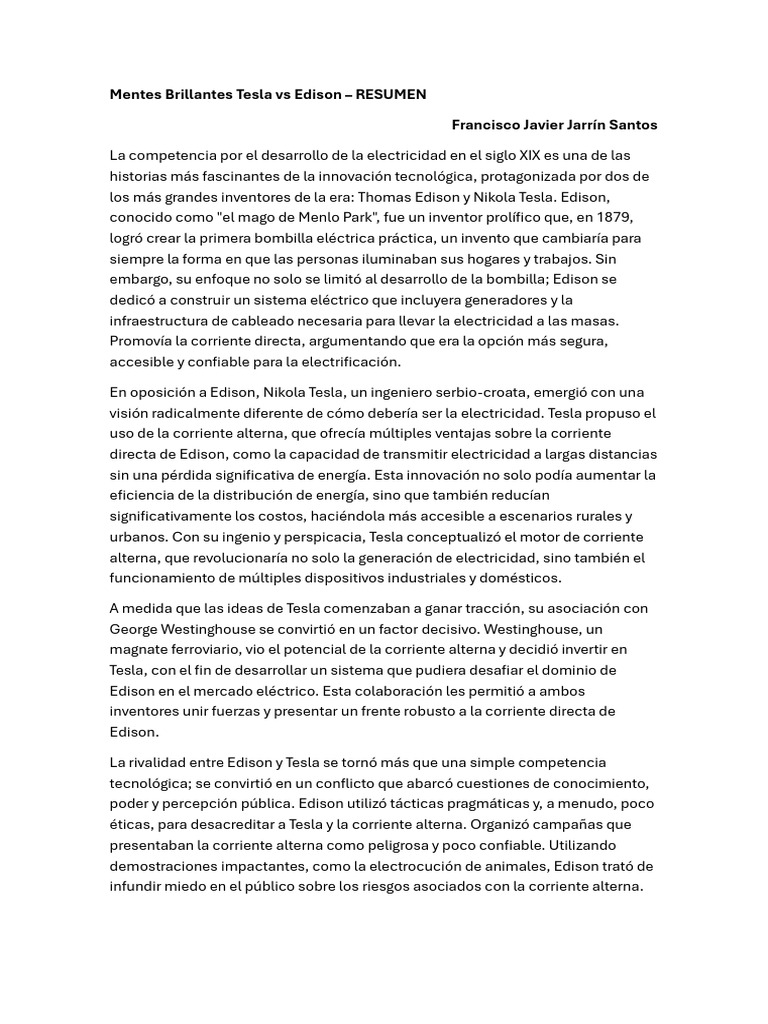 Mentes Brillantes Tesla Vs Edison | PDF | Thomas Edison | Nikola Tesla