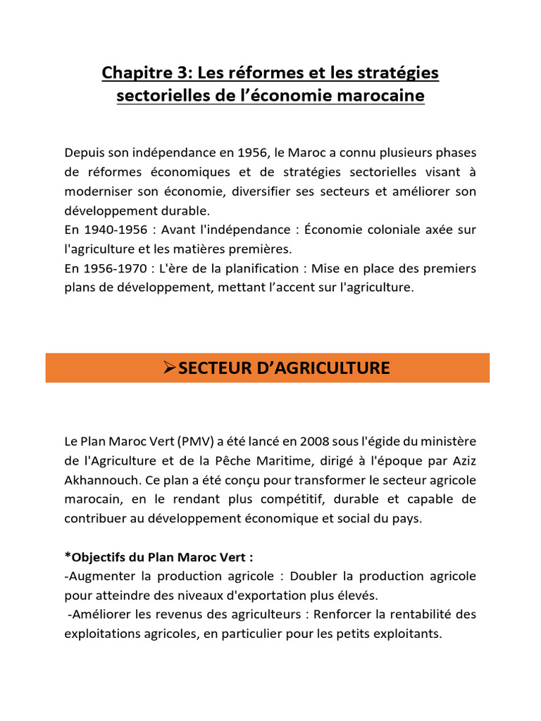 Réformes agricoles au Maroc : Plan Vert | PDF | Agriculture | Tourisme