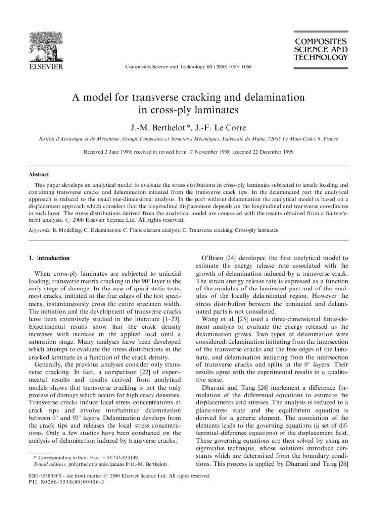 A Model For Transverse Cracking And Delamination In Cross Ply Laminates 2000 Composites