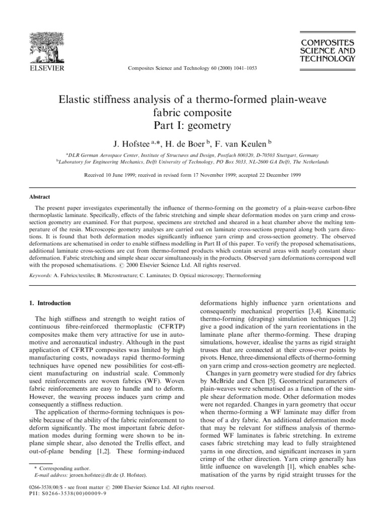Elastic Stiffness Analysis of A Thermo Formed Plain Weave Fabric Composite Part I Geometry 2000 ...