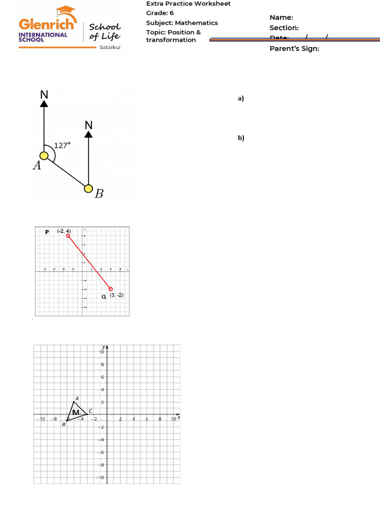 G6 Extra Worksheet On Position & Transformation 2024-25 | PDF