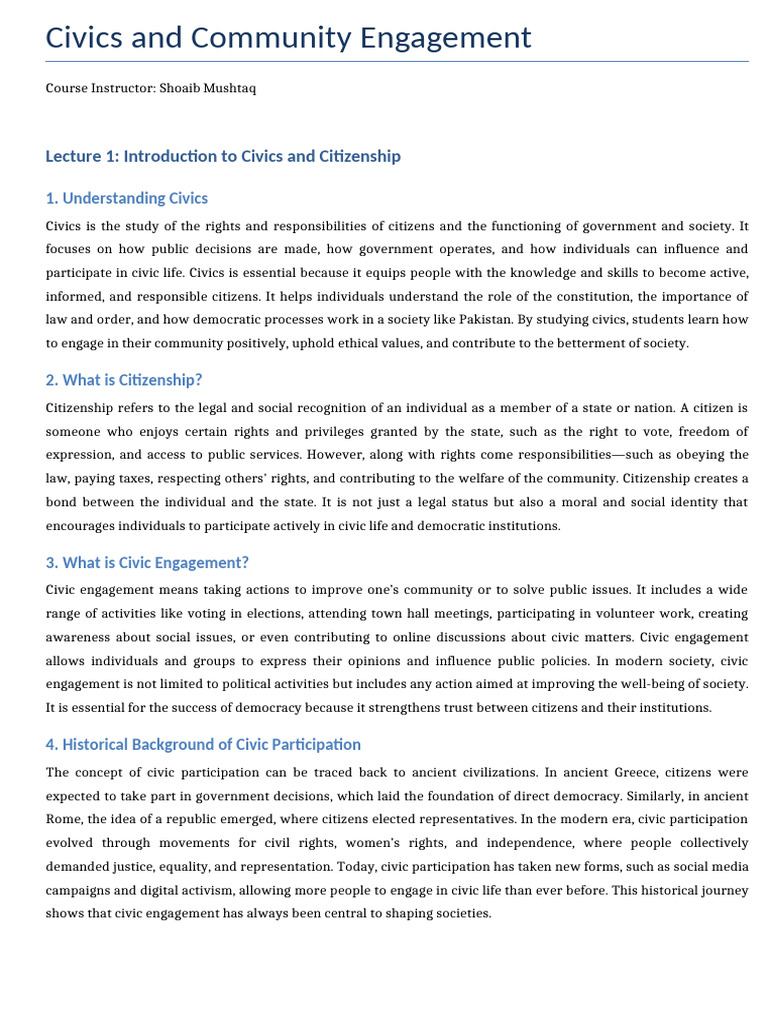 Lecture_1_Civics_and_Community_Engagement_Shoaib_Mushtaq | PDF ...