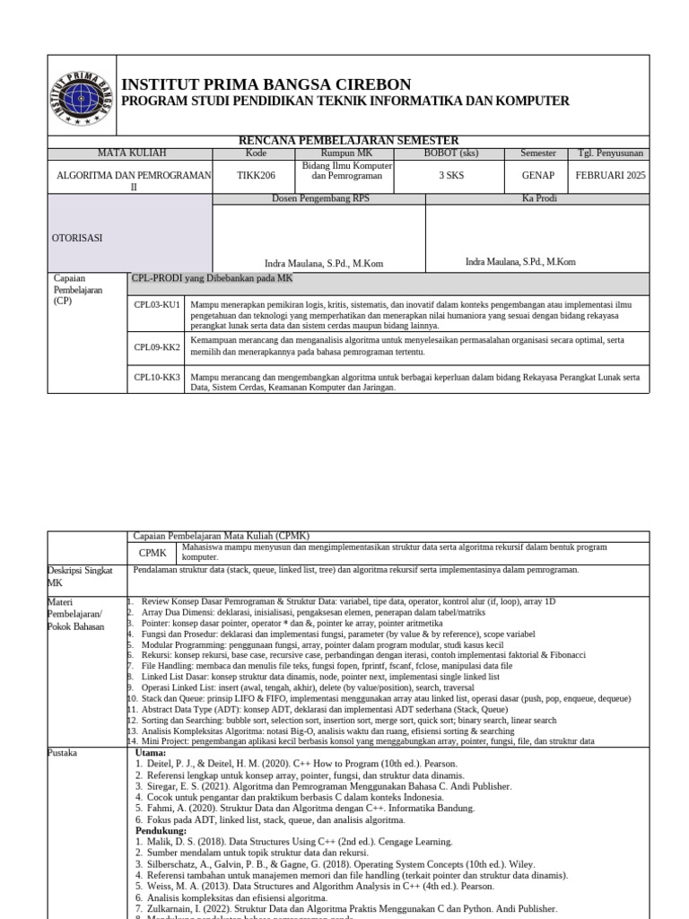 RPS Algoritma Dan Pemrograman Ii | PDF