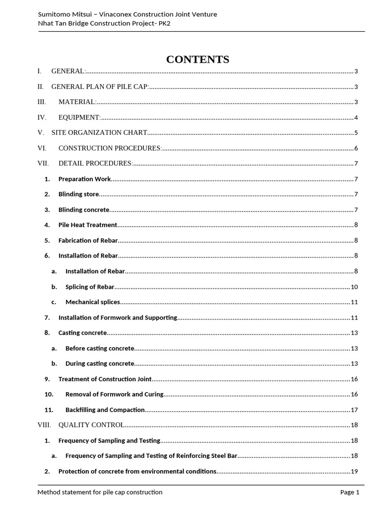 1.method Statement of Pile Cap (For Bridge) | PDF | Concrete | Deep ...