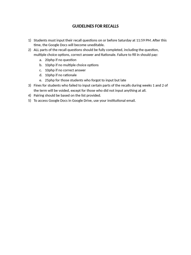 Guidelines For Recalls | PDF